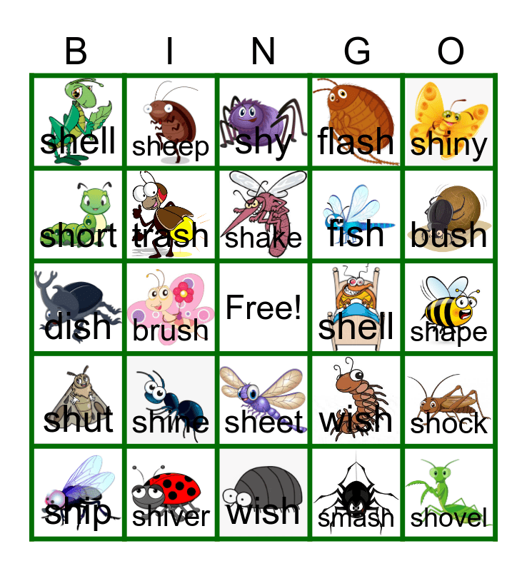 Mixed /sh/ Bingo Board Bingo Card