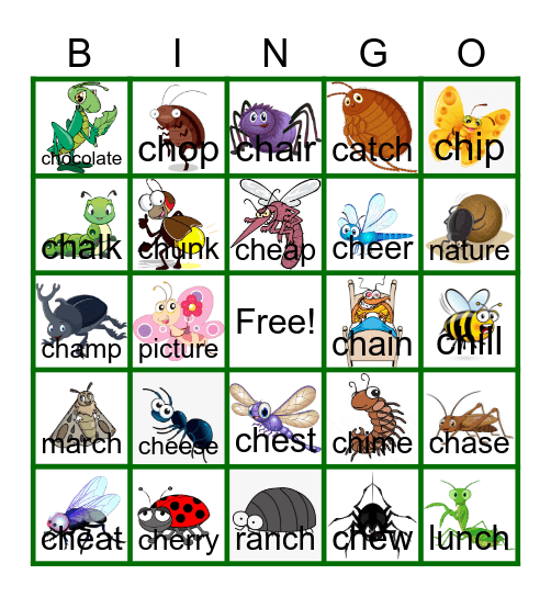 Mixed /CH/ Bingo Board Bingo Card