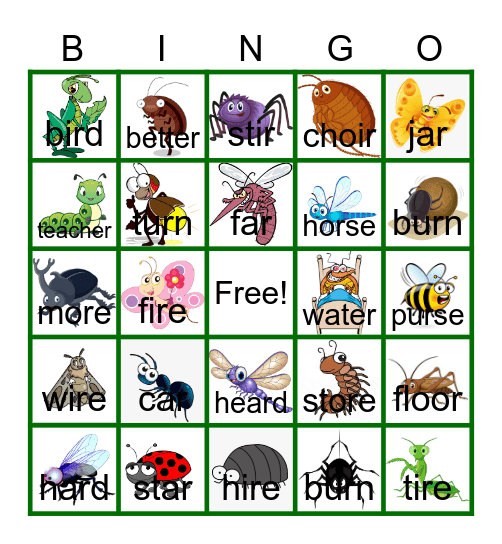Vocalic /r/ Bingo Board Bingo Card