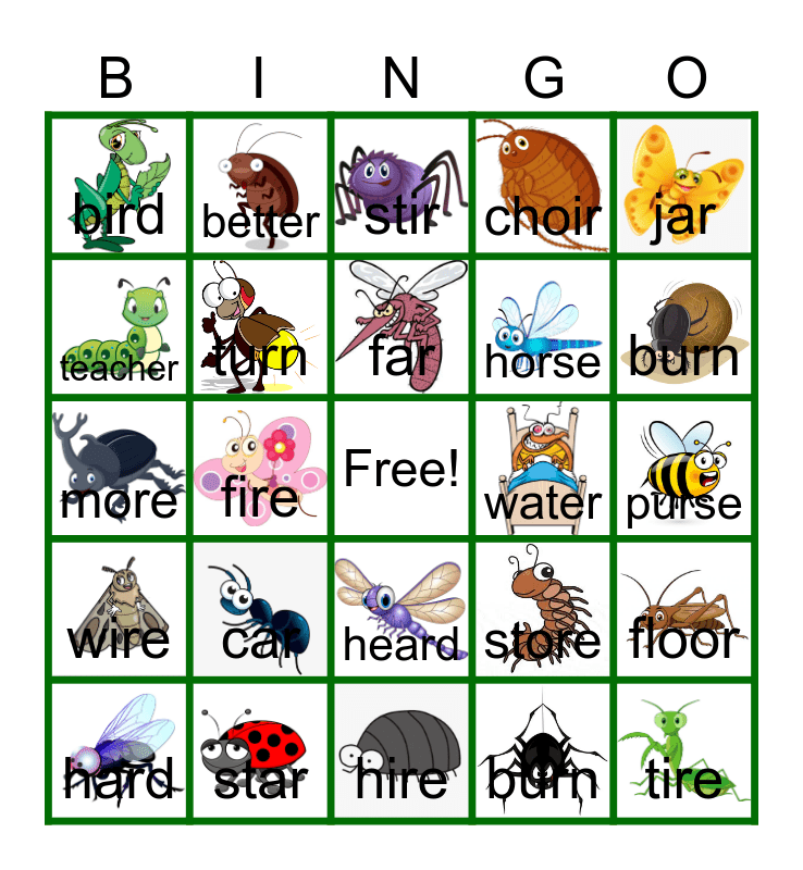 Vocalic /r/ Bingo Board Bingo Card