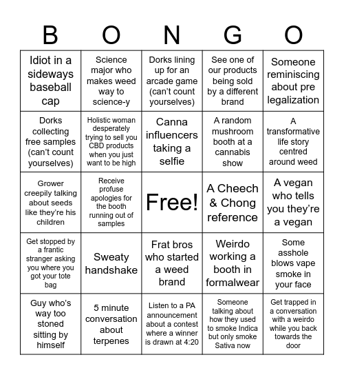 Canna Trade Show Bongo Bingo Card