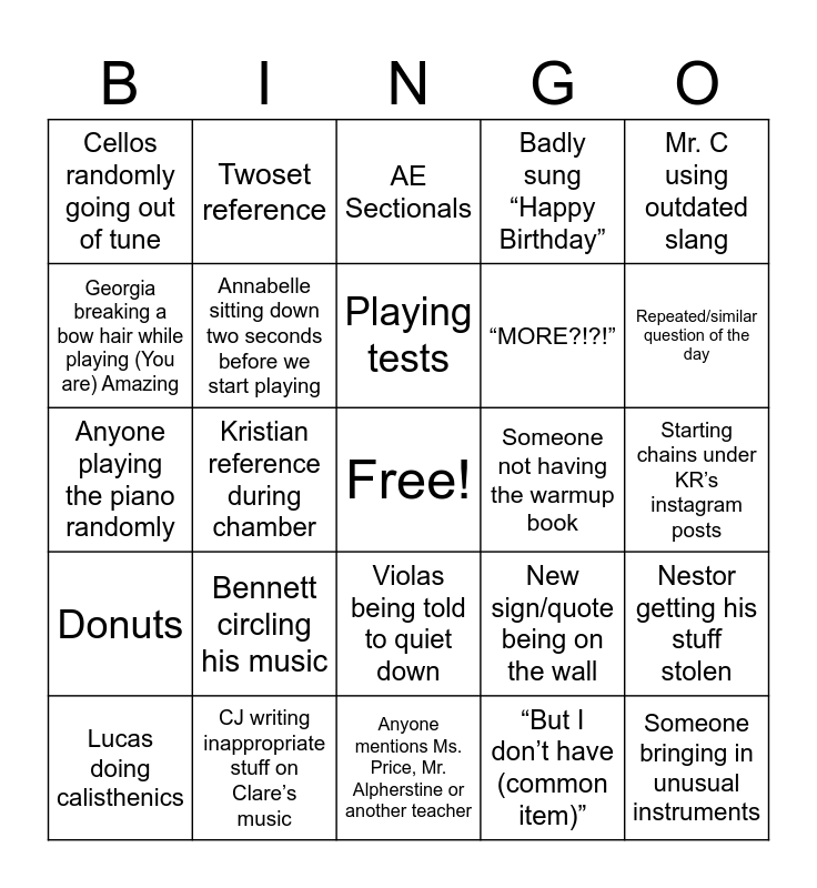 Orchestra bingo Card