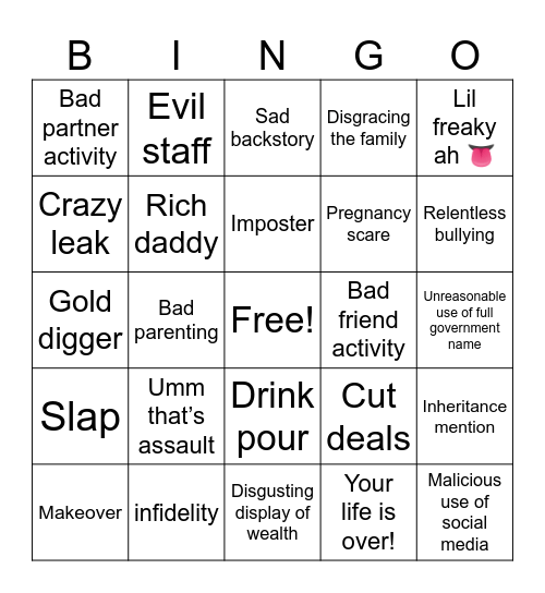 Real Short(Not Billionaire Related) Bingo Card