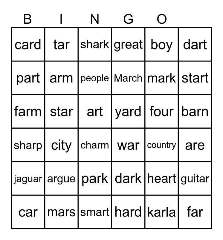 Word Bingo Card