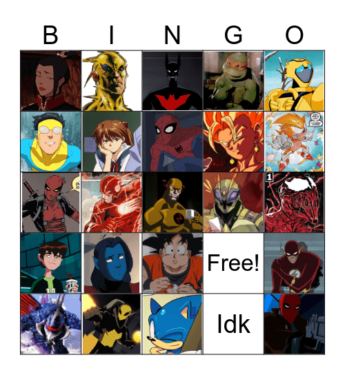 Favorite Character Bingo Card