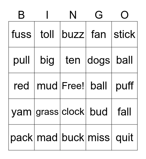 UFLI Bingo Card
