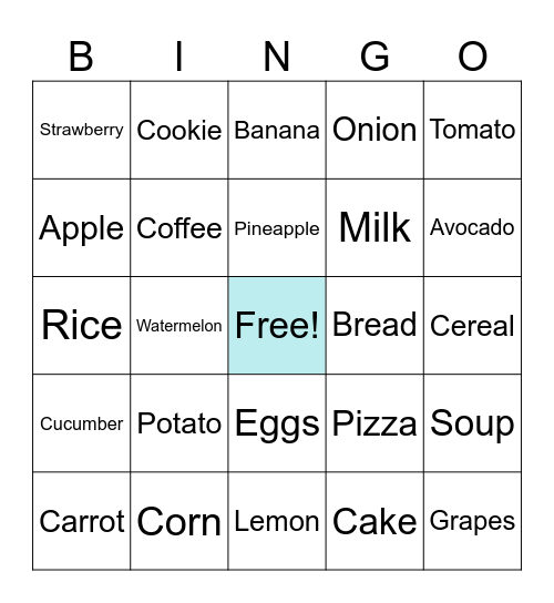 Food Vocabulary Bingo Card