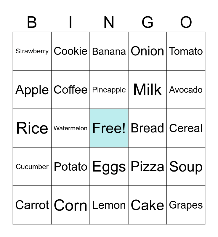 Food Vocabulary Bingo Card