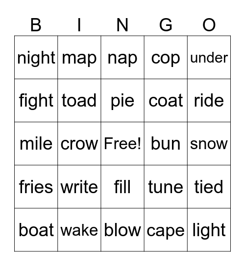 Long and Short Vowels Bingo Card