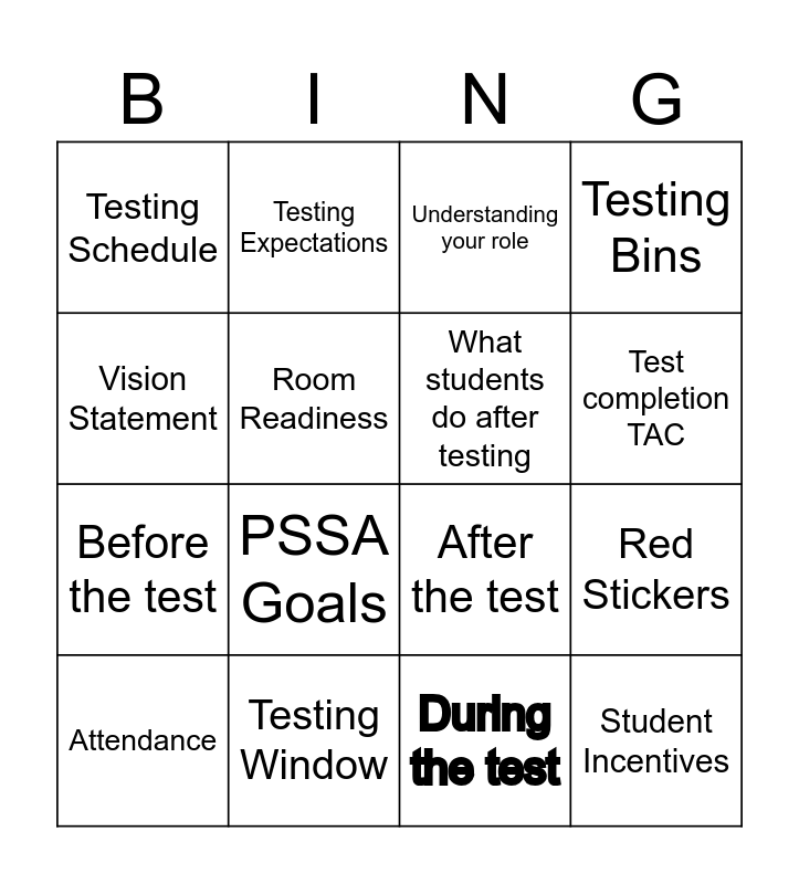 PSSA Bingo Card