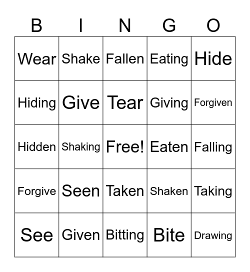 Irregular verbs Bingo Card