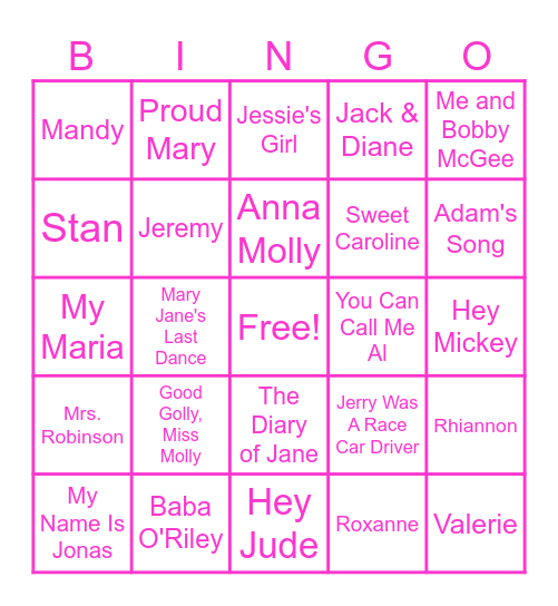What's My Name? Bingo Card
