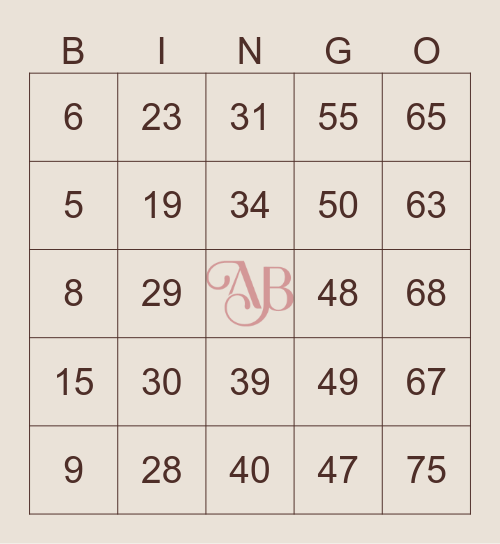 Number Bingo 1-75 Bingo Card