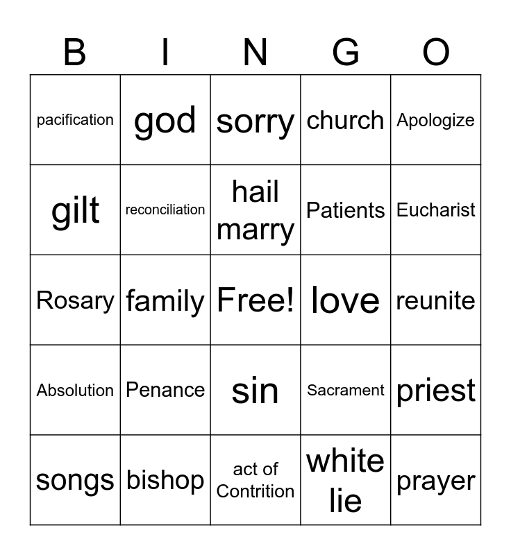 reconciliation Bingo Card