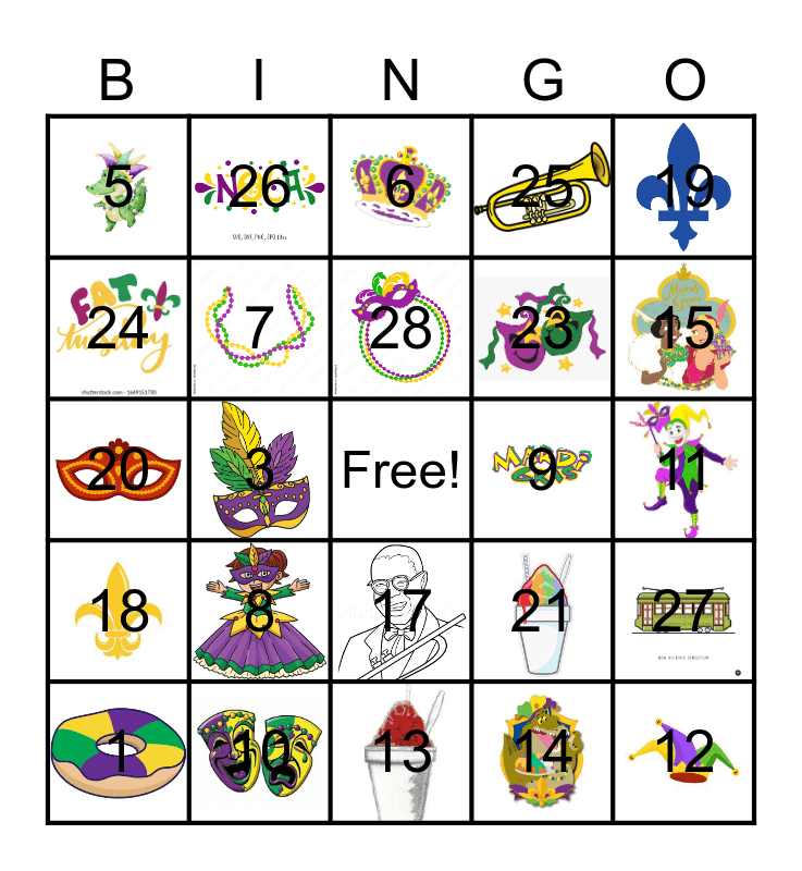 Mardi Gras Bingo! Bingo Card