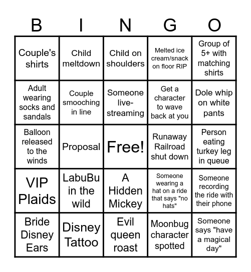 Disney Bingo Card