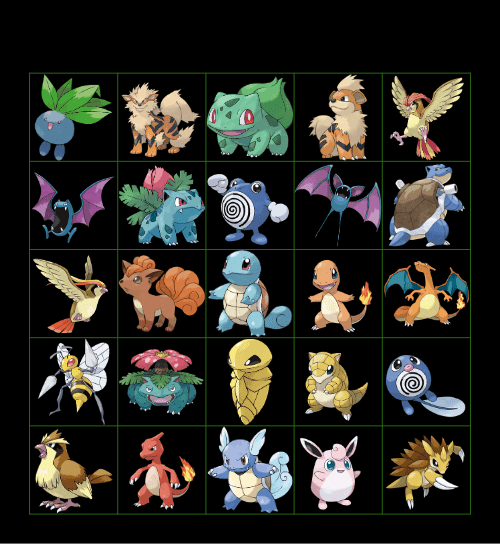 Matrix Pokemon Bingo Card