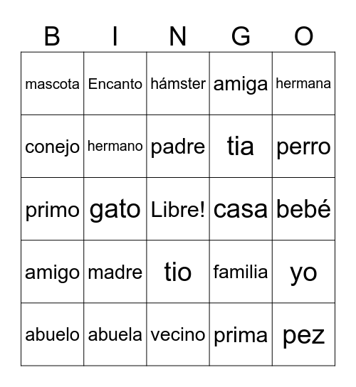 La Familia Bingo Card