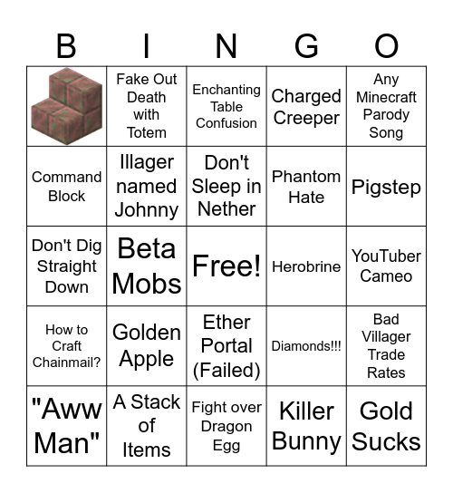 Minecraft Movie Bingo Card
