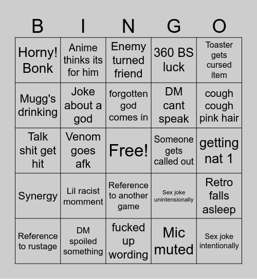 Our DnD Bingos Bingo Card