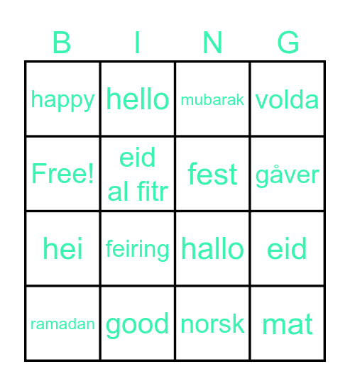 EID BINGO Card