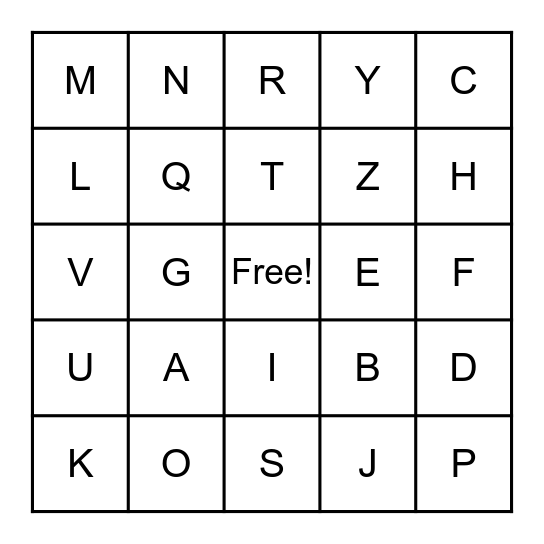 Letter Bingo - Pre-Kindergarten Bingo Card