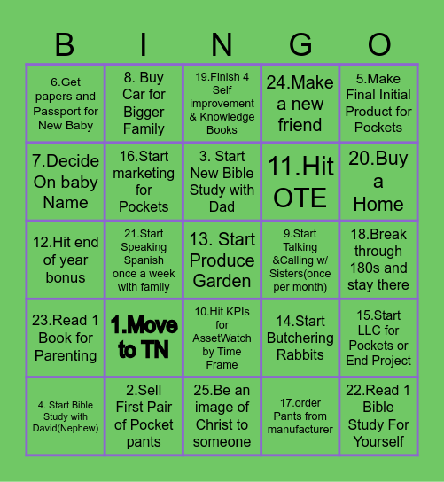 2025 Bingo Goals Bingo Card