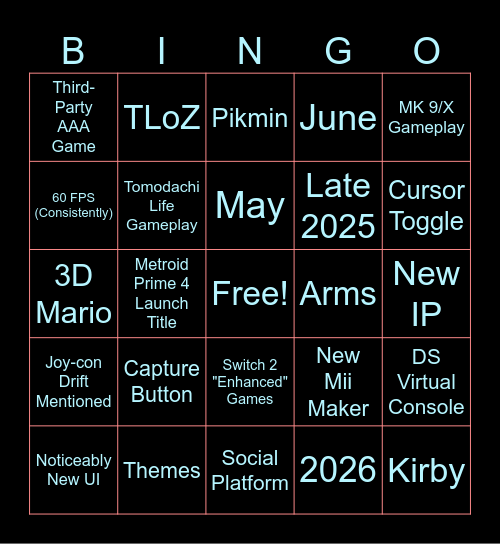 Switch 2 Bingo Card