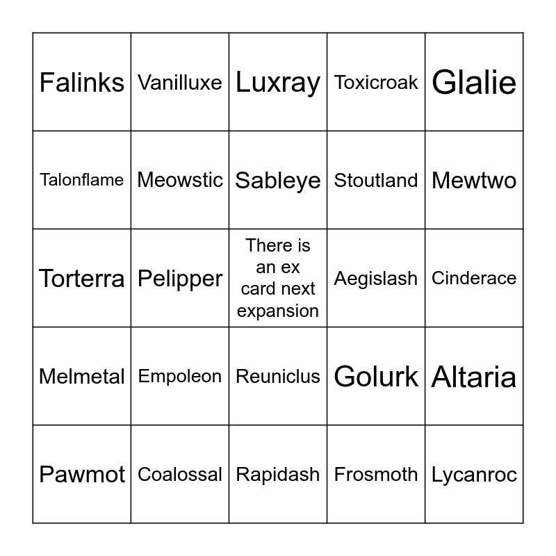 EX Predictions Bingo Card