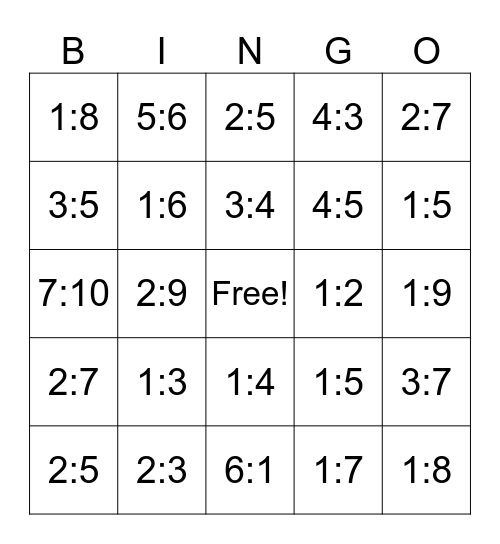 Equivalent Ratios Bingo Card