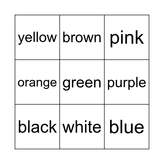 colours Bingo Card