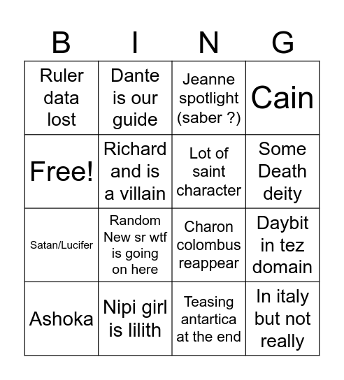 Oc4 prediction Bingo Card