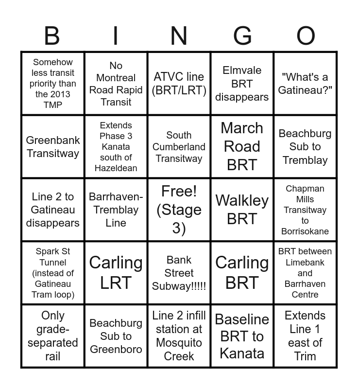 2025 TMP Transit Projects Bingo! Bingo Card