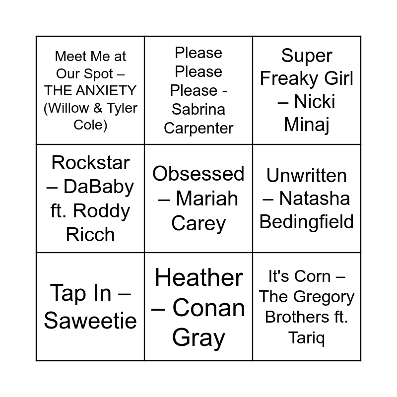 Game Two Bingo Card