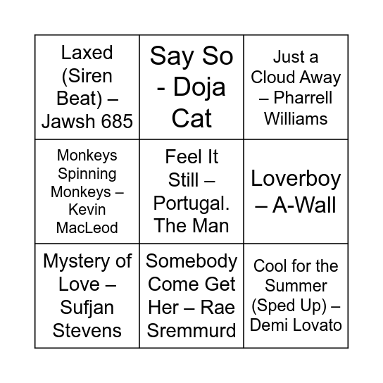 Game Three Bingo Card