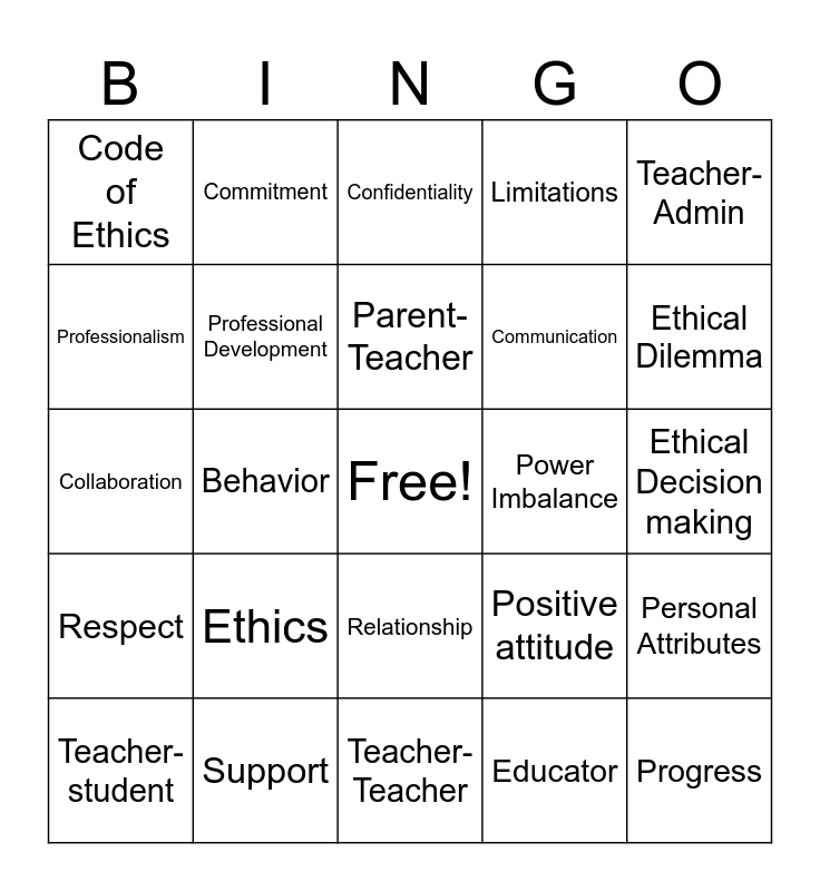 Relationships & Ethics Bingo Card
