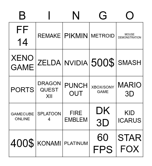 SWITCH 2 Bingo Card