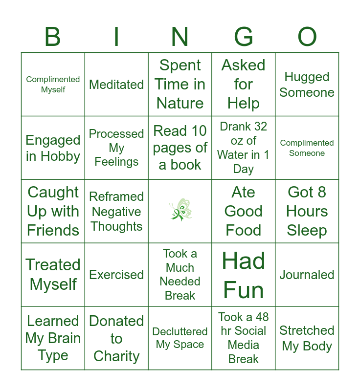Mental Health BINGO Card