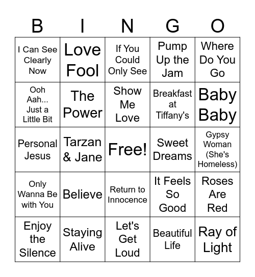 90s Music Bingo Round 4 Bingo Card