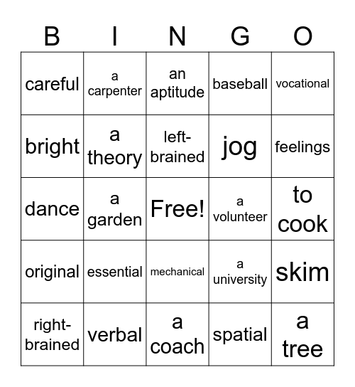 Unit 1 - Vocabulary Review Bingo Card