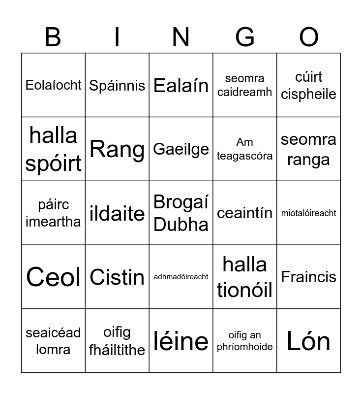 Mo Scoil Bingo Card