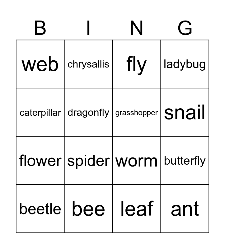 Insect Bingo Card