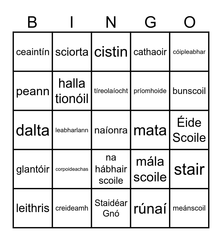 Bingó - mo scoil Bingo Card