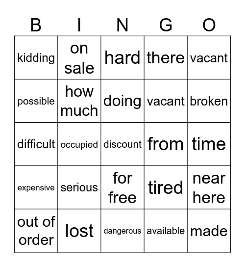 questions Bingo Card
