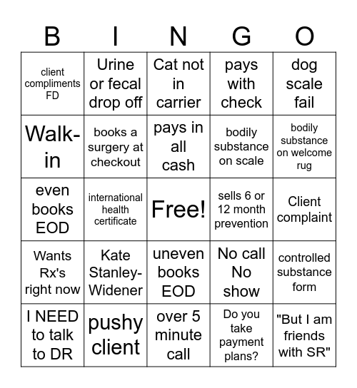 VET RECEPTIONIST WEEK Bingo Card