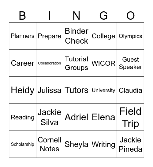 AVID Bingo Card