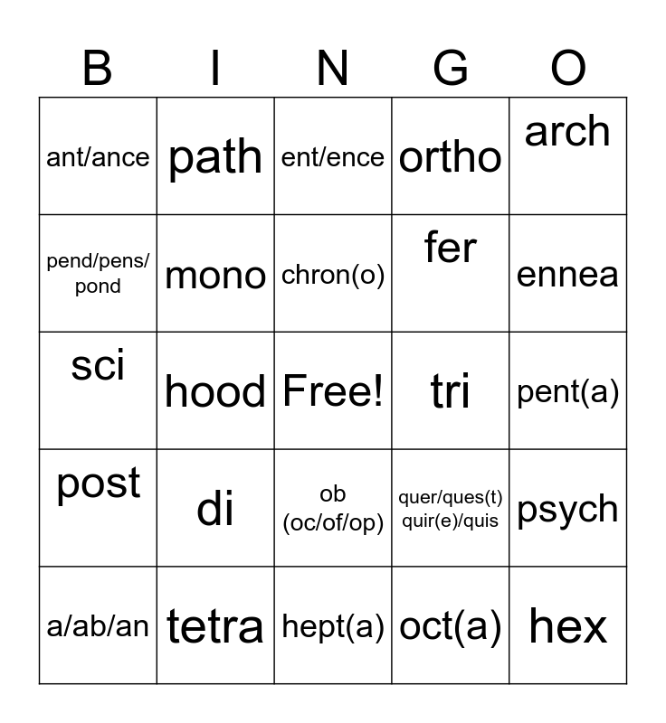 Word Work Bingo Card