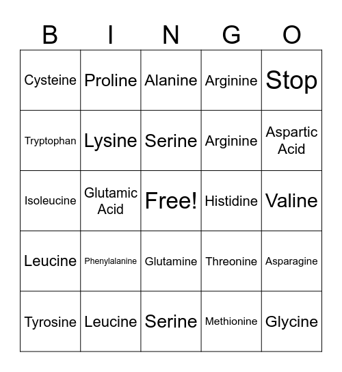 Codon Bingo Card