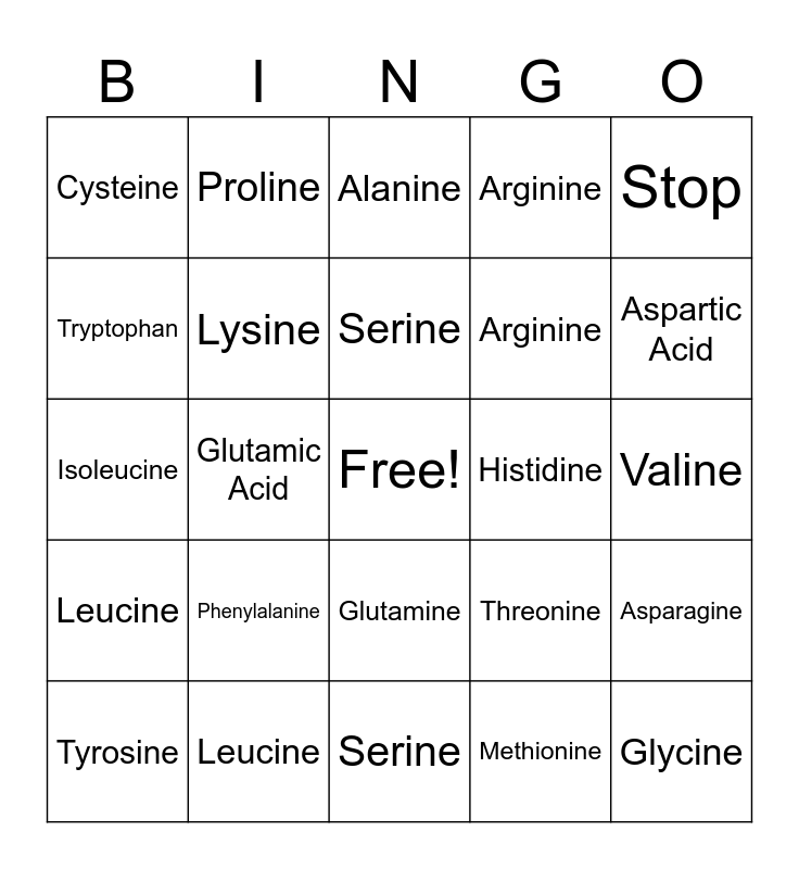 Codon Bingo Card