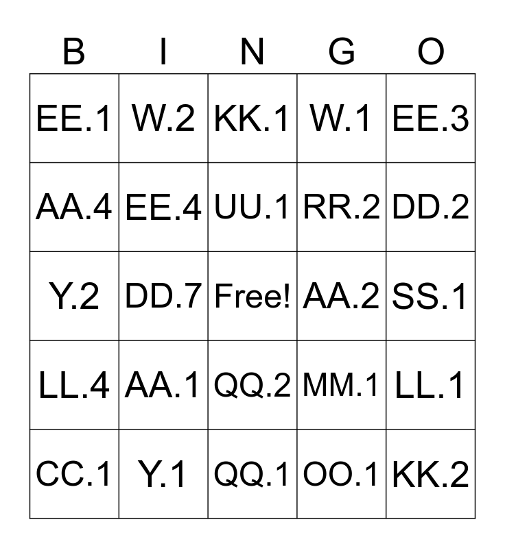 IXL Vocabulary & Grammar Bingo Card